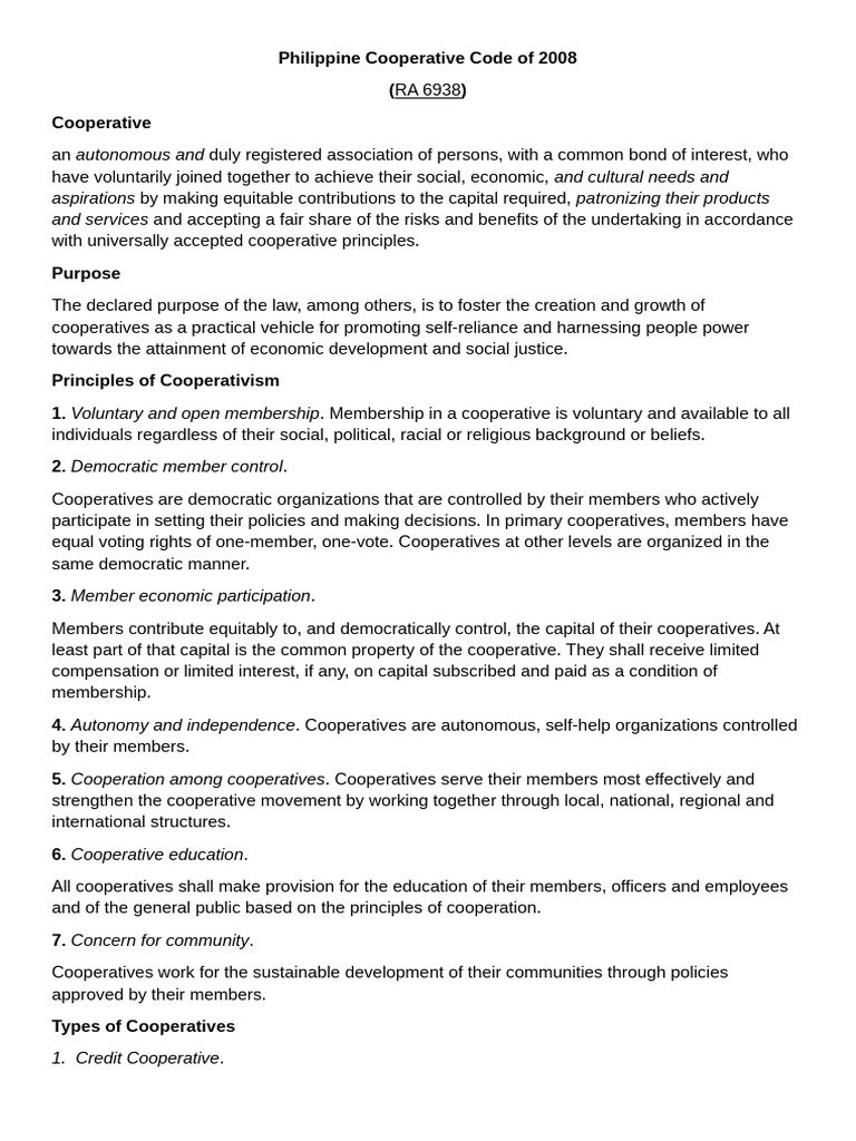 Philippine Cooperative Code of 2008 and Securities Code | PDF