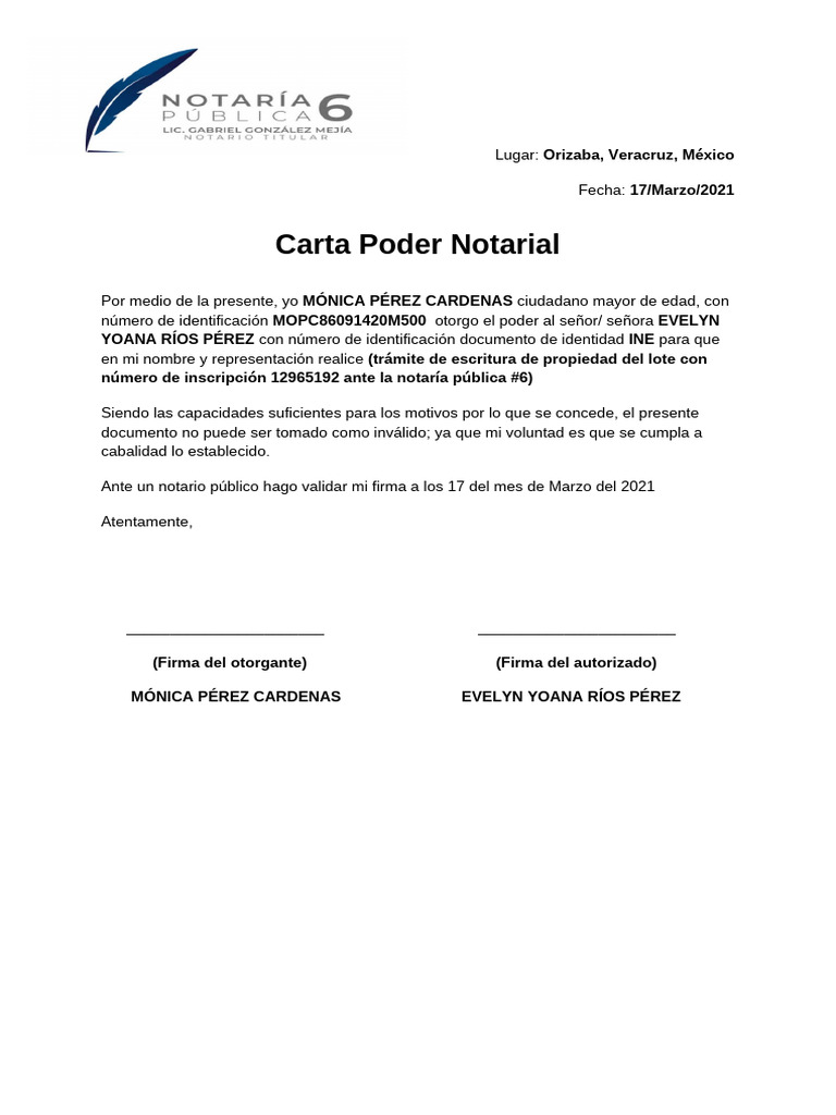 Carta Poder Notarial Mexico | PDF