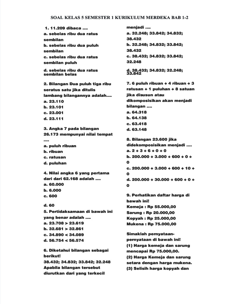 Soal MTK-kelas-5-semester-1-kurikulum-merdeka-bab-1-p-div - Compress | PDF