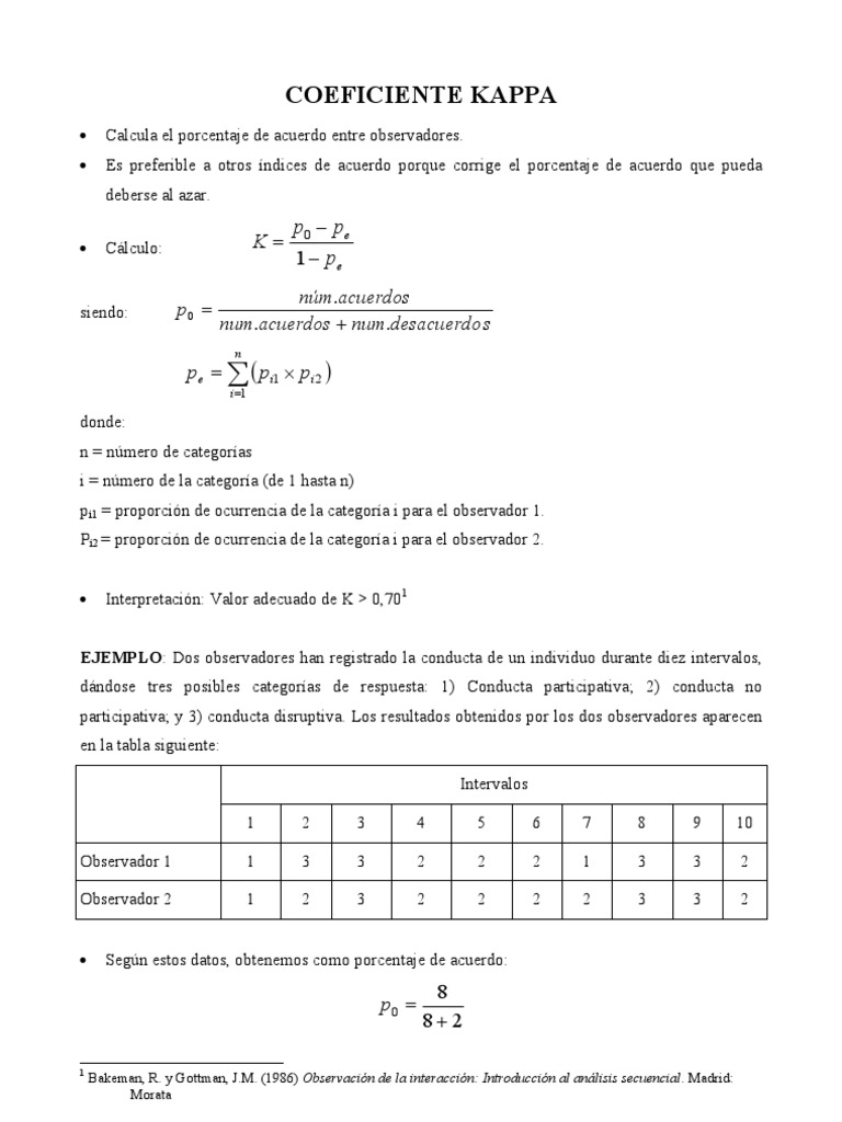 Cálculo y Ejemplo del Coeficiente Kappa | PDF | Métodos y materiales de ...