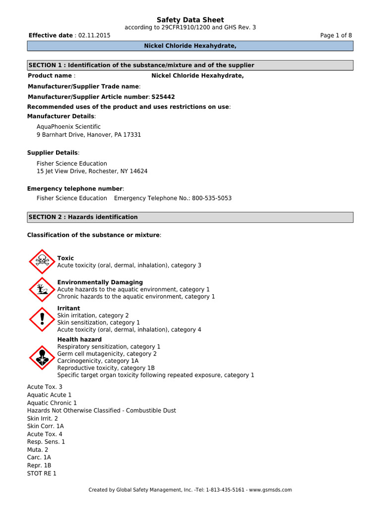 Msds Nickel Chloride | PDF
