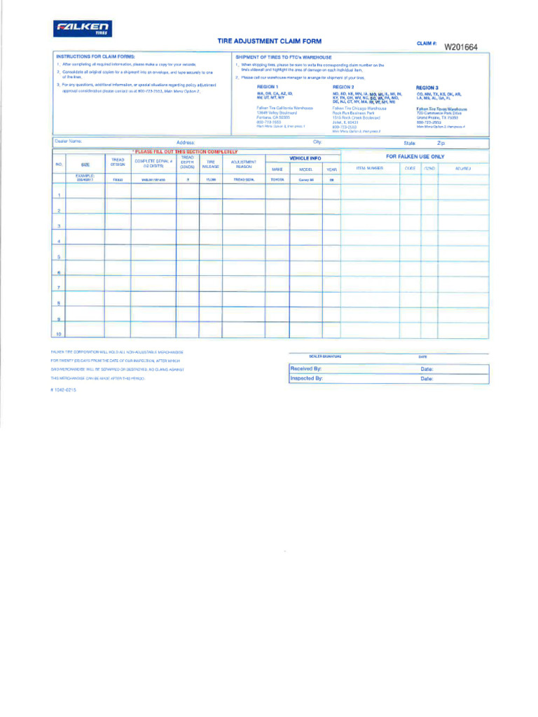 Falken Claim Form | PDF
