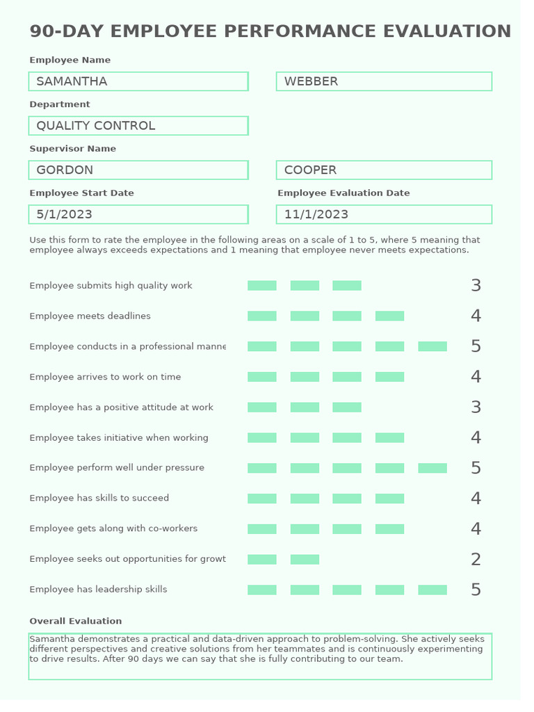 90 Day Employee Performance Evaluation Template | PDF