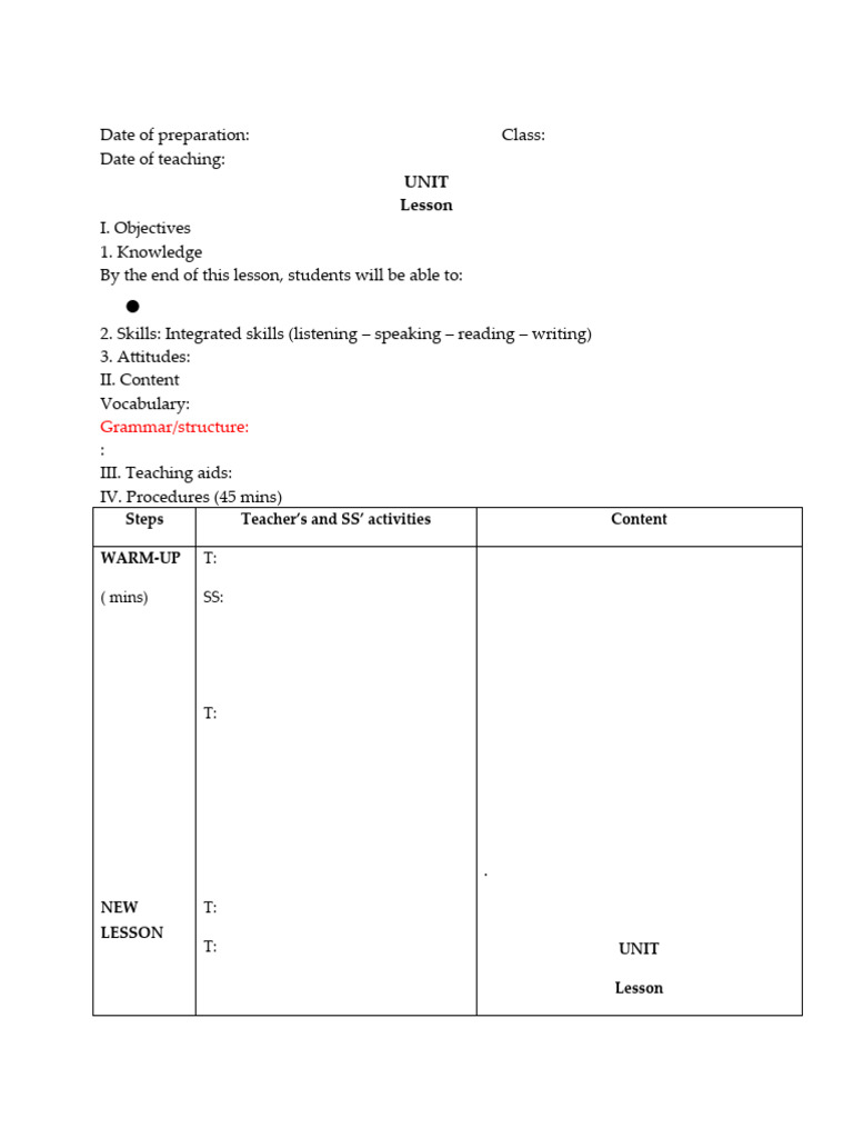 Lesson Plan Blank | PDF