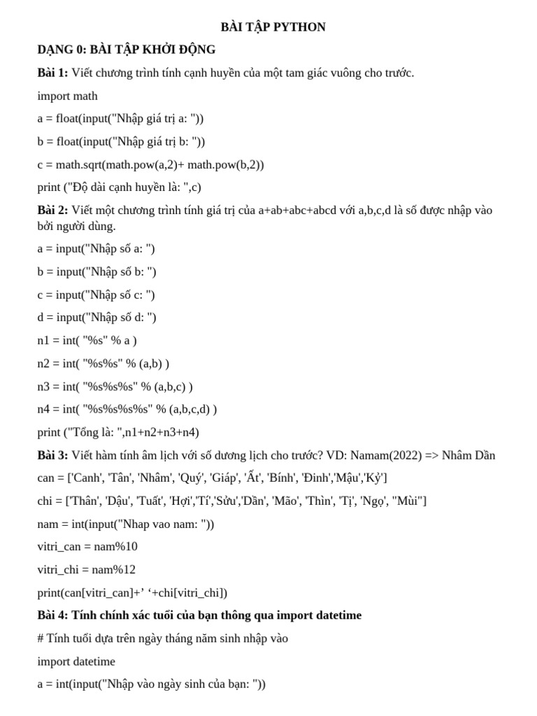 BÀI TẬP PYTHON | PDF