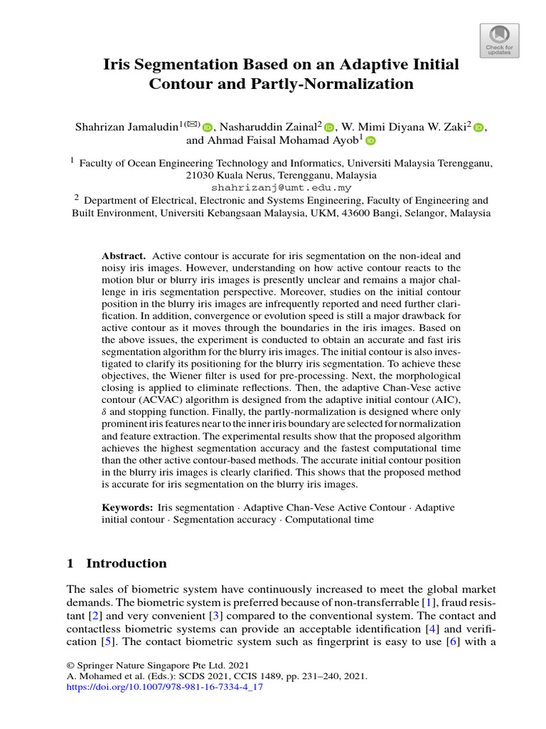 2021 - CONFERENCE - CCIS - Iris Segmentation Based On An Adaptive Initial | PDF