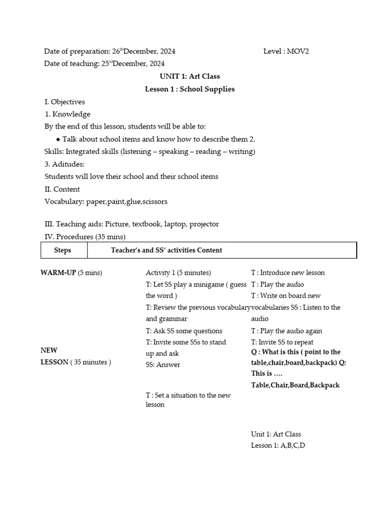 Lesson Plan Thuc Tap 11 | PDF