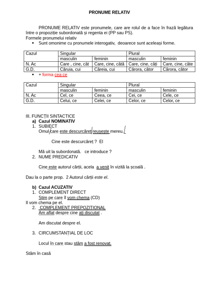Pronumele Relativ | PDF