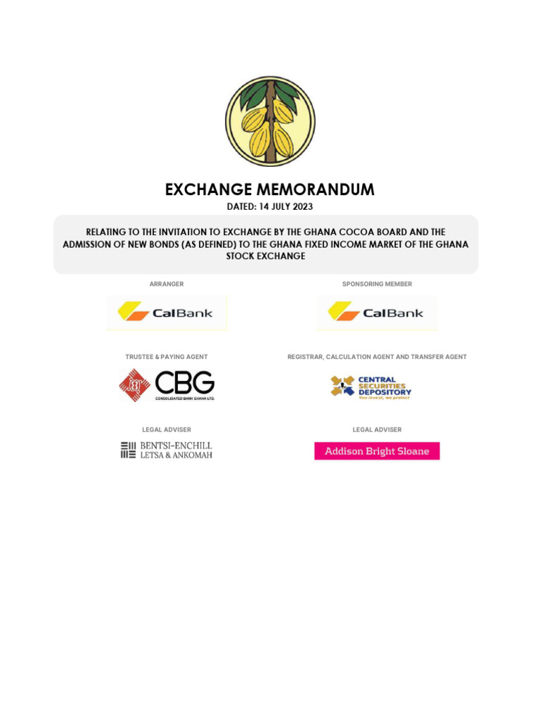 Cocobod DDE Exchange Memorandum (Executed-Version) Final | PDF | Bonds ...