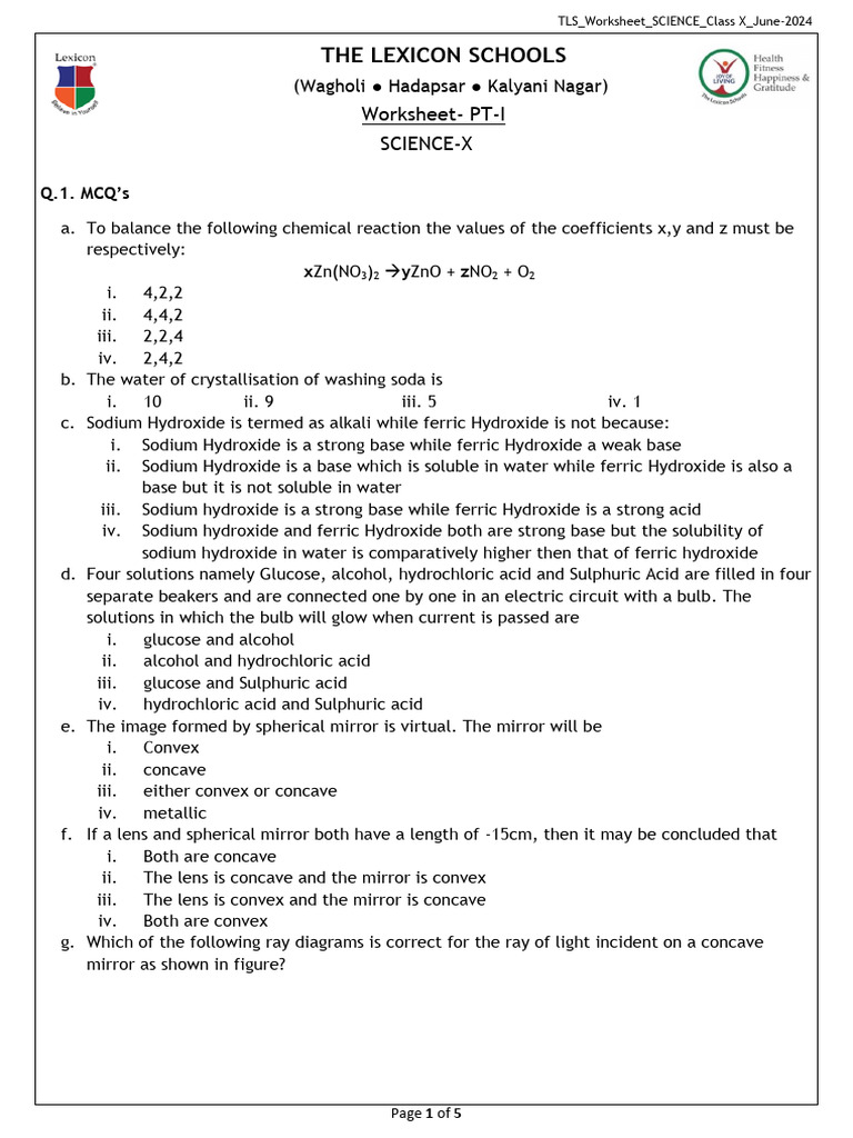 10 - TLS - Class X - Worksheet - Sci - Practice - PT1 - 2024-25 | PDF