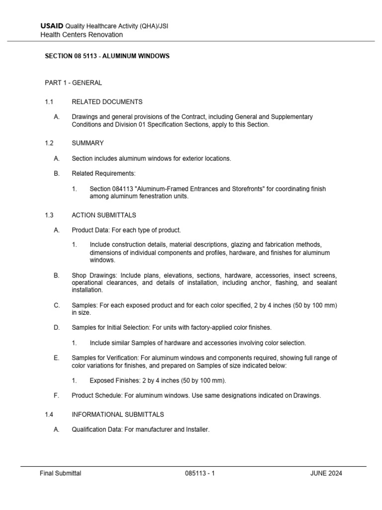 SECTION 08 5113 Aluminum Window | PDF