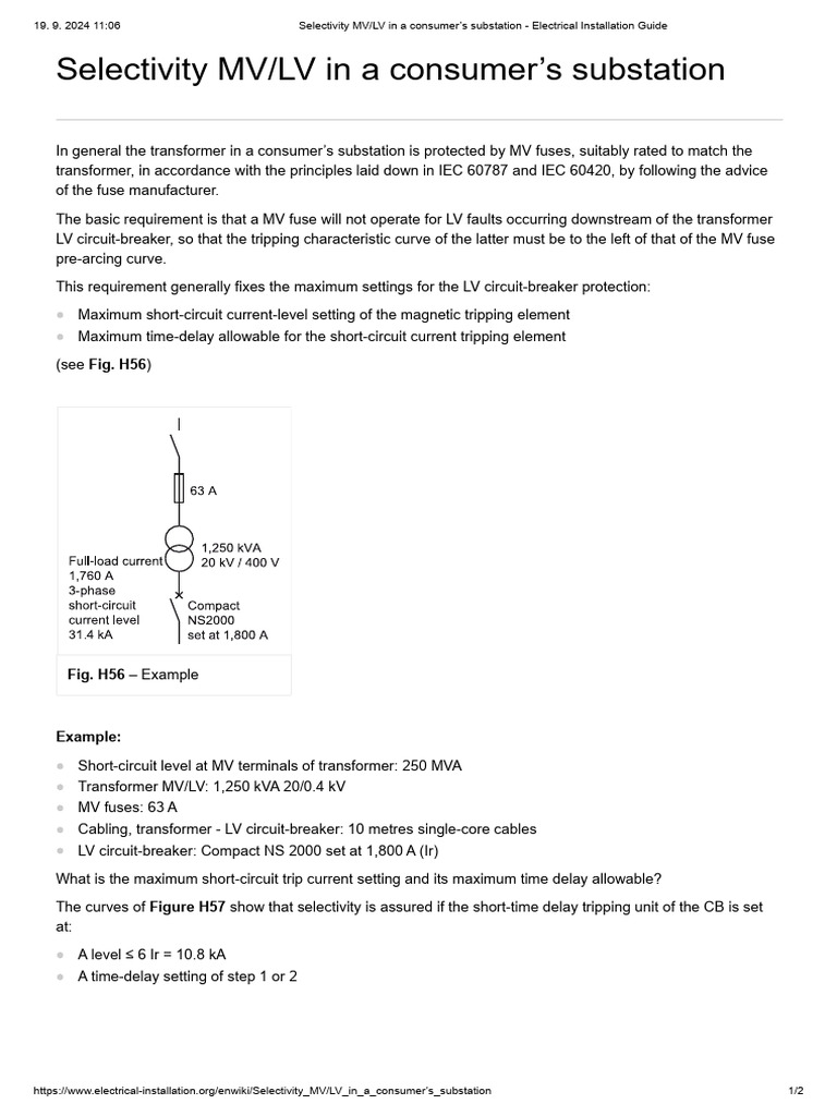 Selectivity MV - LV in A Consumer's Substation - Electrical ...