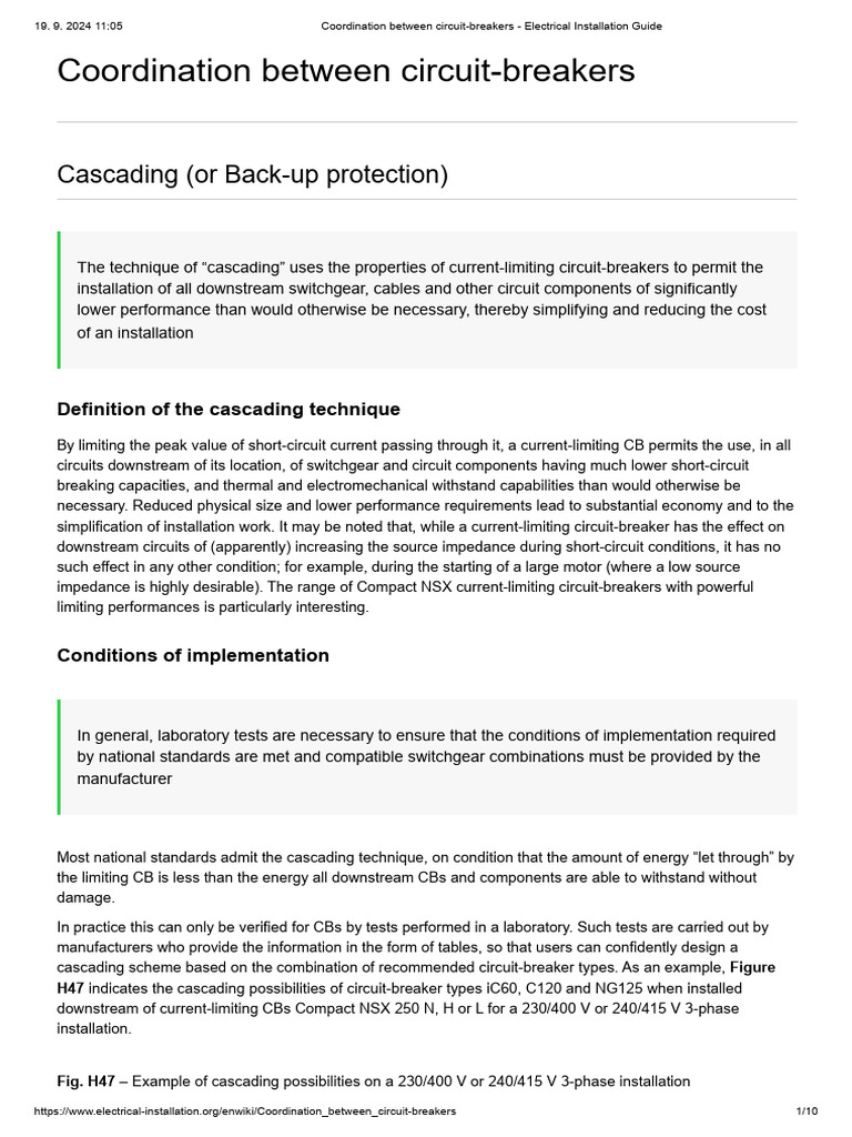 Coordination between circuit-breakers - Electrical Installation Guide | PDF