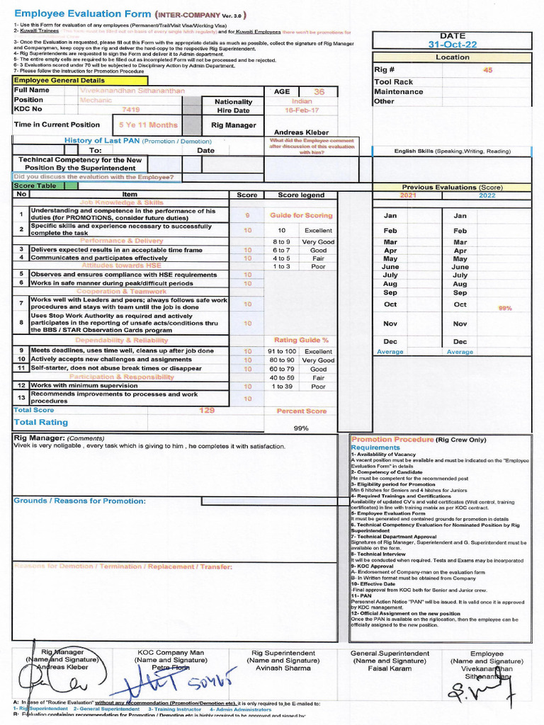 Evaluation Report (Vivek ,Mech # 7419) for Yearly Allowance | PDF