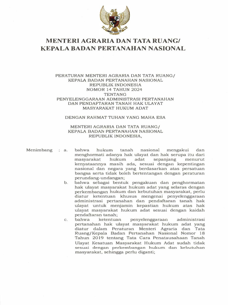 Permen Atr BPN 14 2024 | PDF