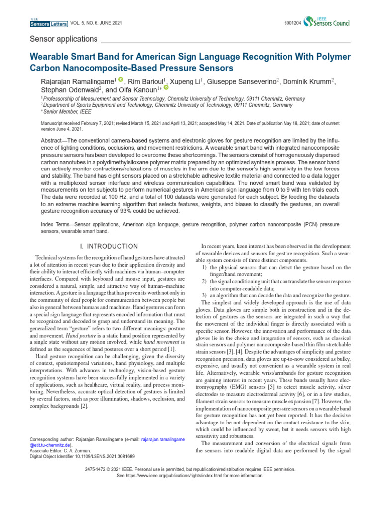 Wearable Smart Band For American Sign Language Recognition With Polymer ...