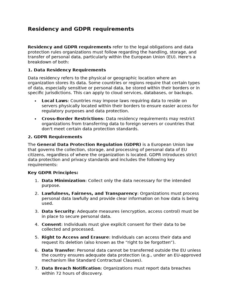 Residency and GDPR Requirements | PDF | Information Privacy ...