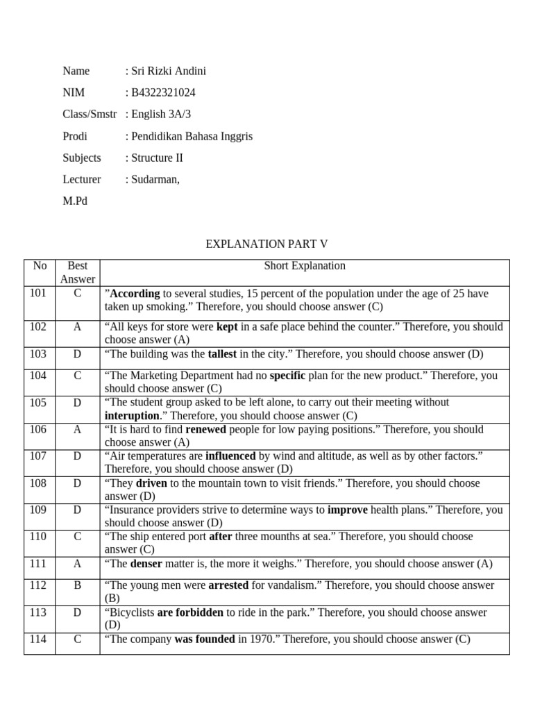 Answer Sheet Sri Rizki Andini | PDF
