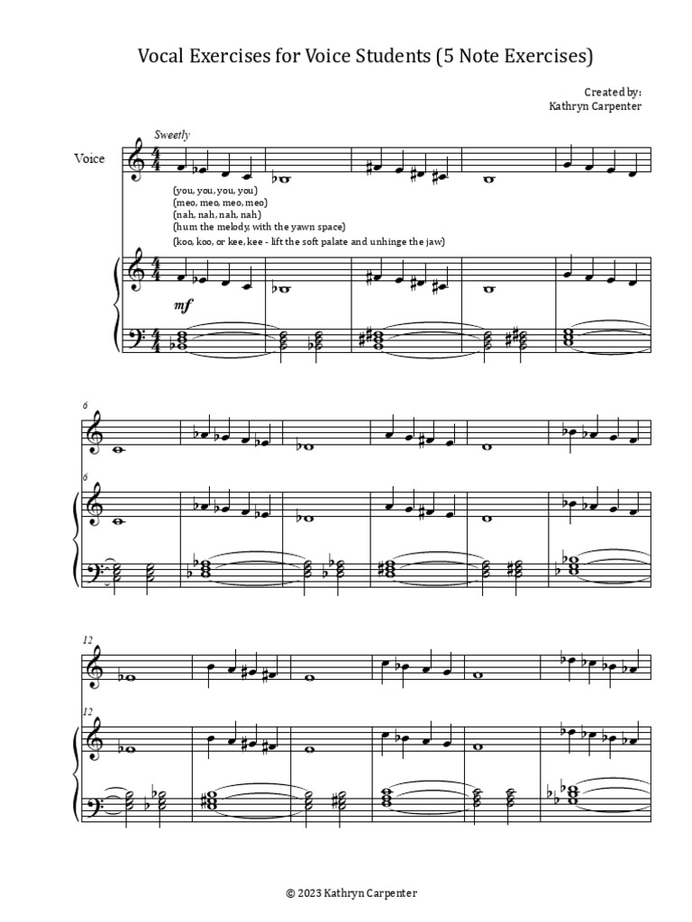 Vocal Exercies 5 Note Exercises Feb 21st 3 | PDF