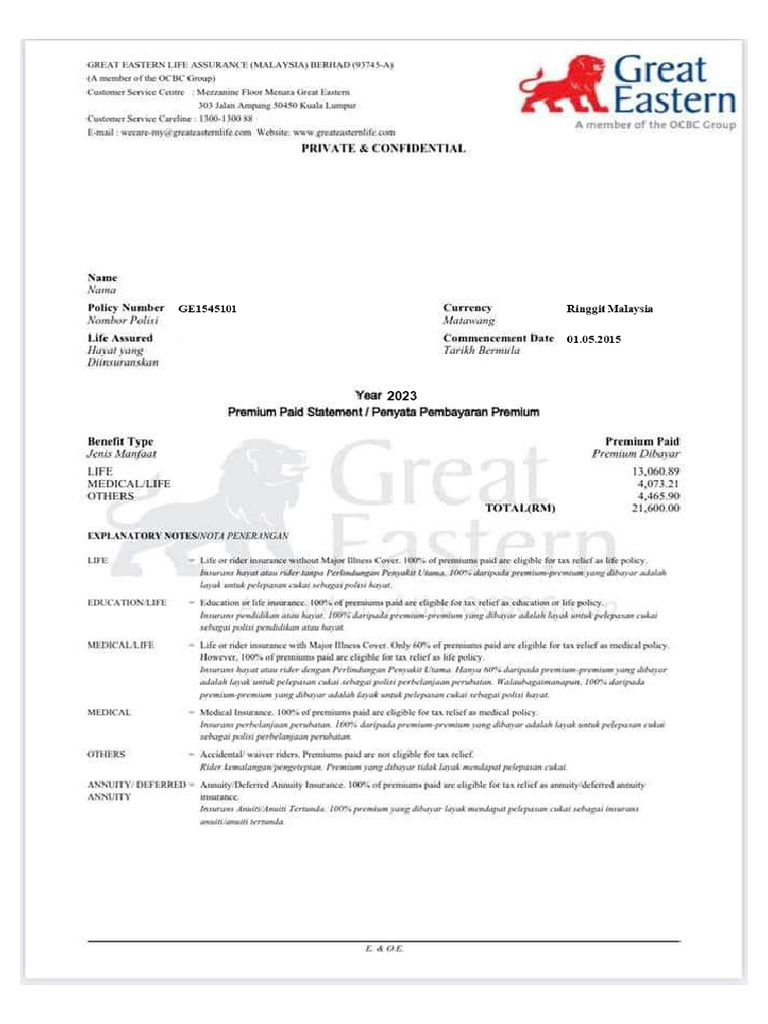 6.GREAT EASTERN CONTRIBUTION STATEMENT | PDF