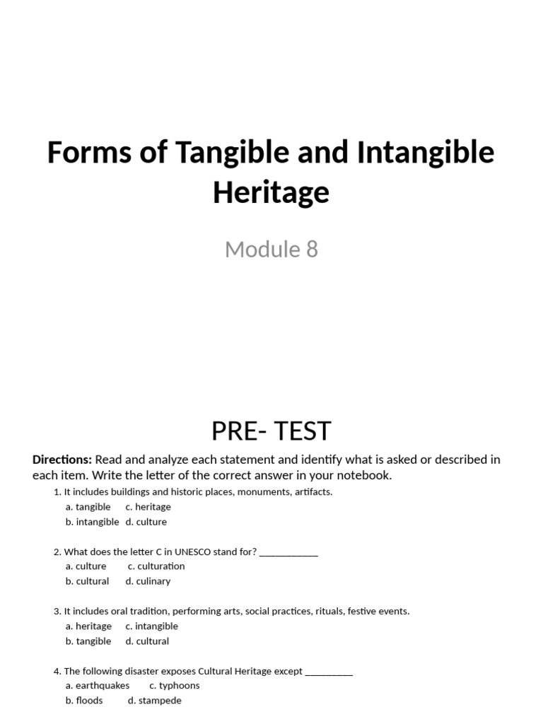 Forms of Tangible and Intangible Heritage | PDF | Cultural Heritage ...