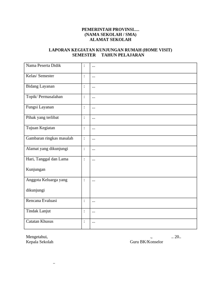 Contoh Laporan Kegiatan Kunjungan Rumah (Home Visit) | PDF