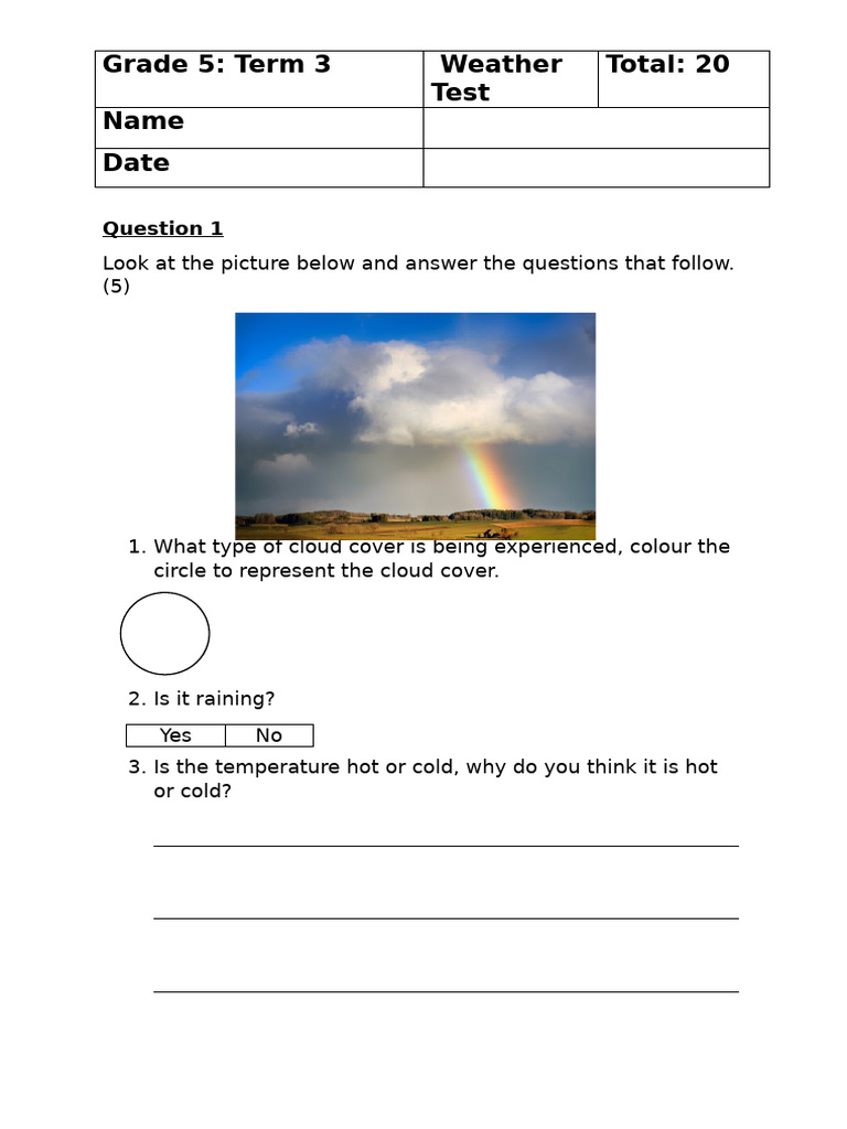 Grade 5 Term 3 Weather Test | PDF