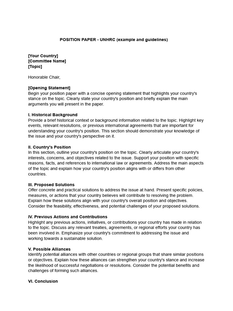 POSITION PAPER - UNHRC (Example and Guidelines) EMUN4.0 | PDF | Hiv ...