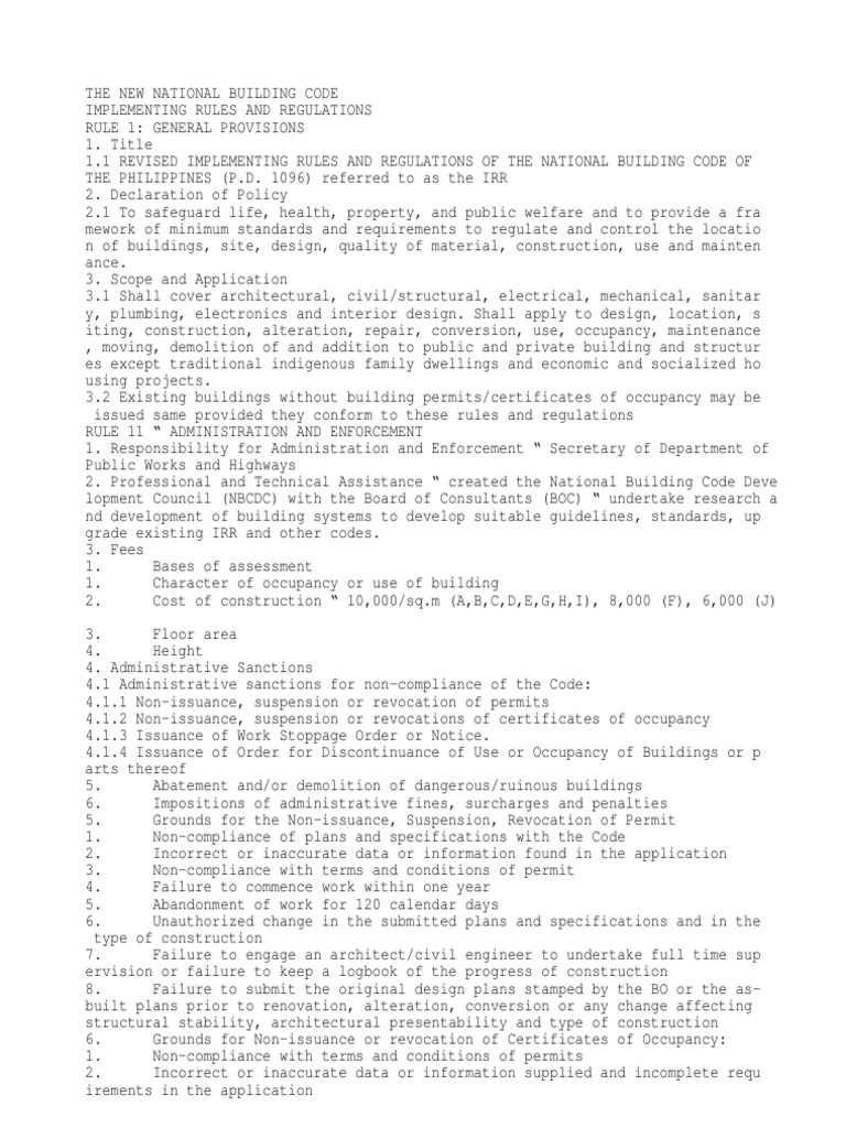 Revised IRR of National Building Code | PDF | Building Code ...