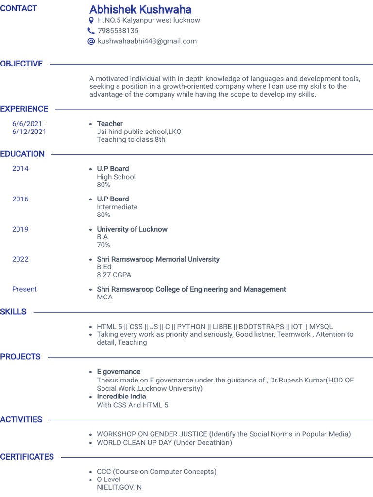 Abhishek Kushwaha Resume | PDF