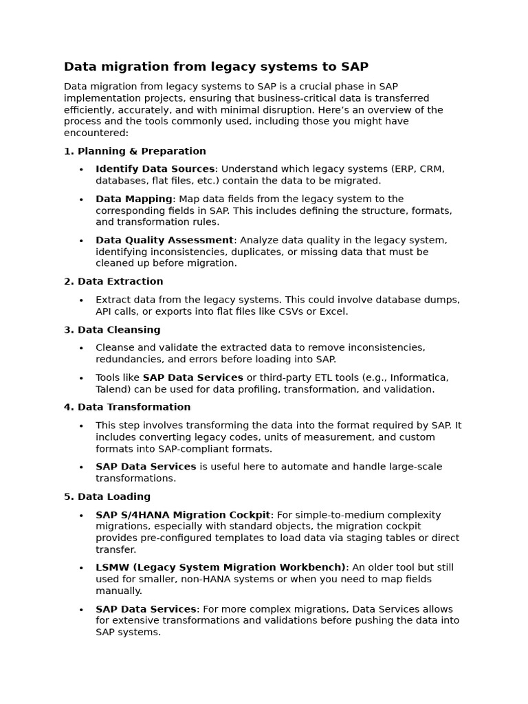 Data Migration From Legacy Systems To SAP | PDF | Information Science | Data Management