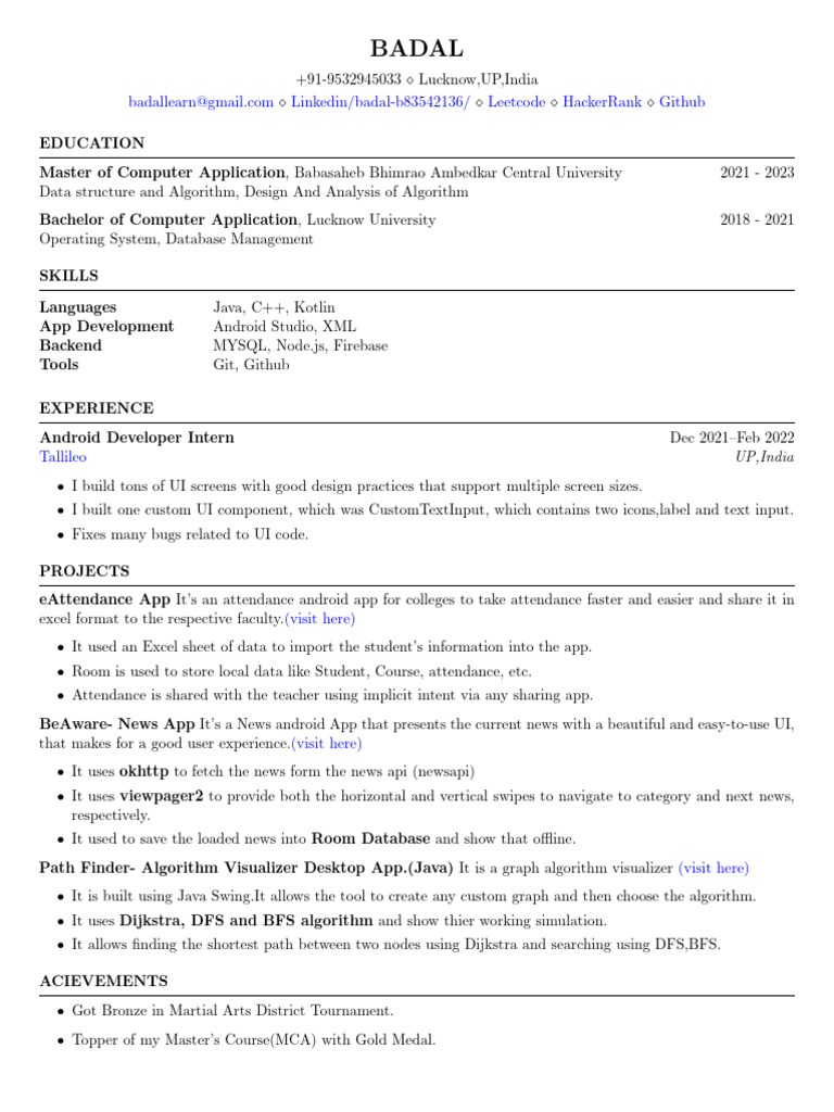 Badal Resume Live | PDF