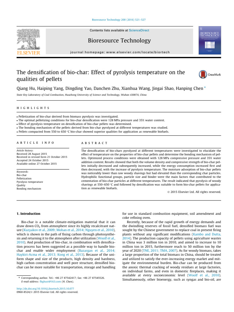 The Densification of Bio-Char Effect of Pyrolysis Temperature On The | PDF