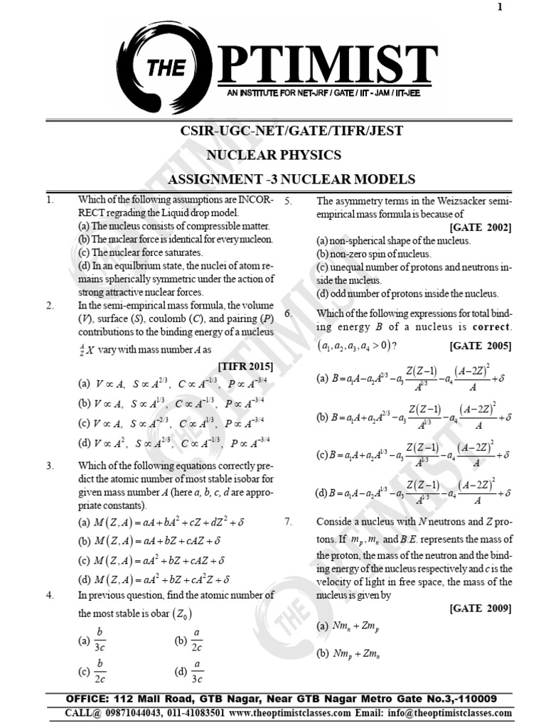025ad42745dac-Assignment 3 - Nuclear Models | PDF