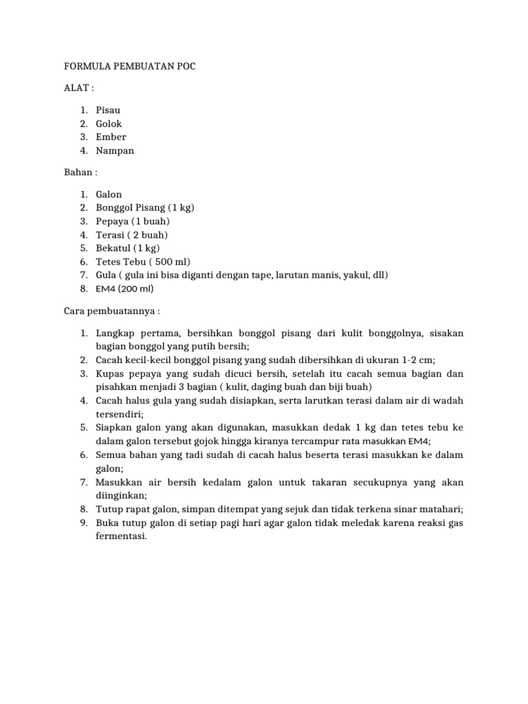 Formula Pembuatan Poc | PDF