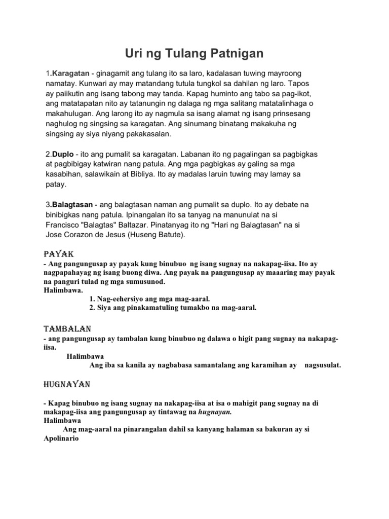 Uri NG Tulang Patnigan | PDF