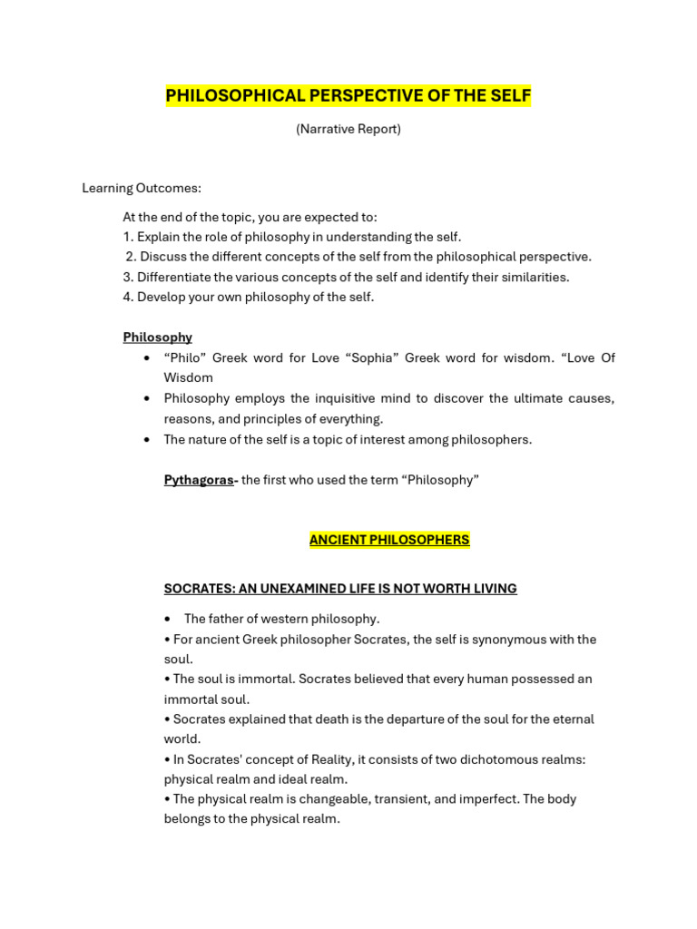 Narrative Report Uts Philo Perspective | PDF | Soul | Philosophy Of Self