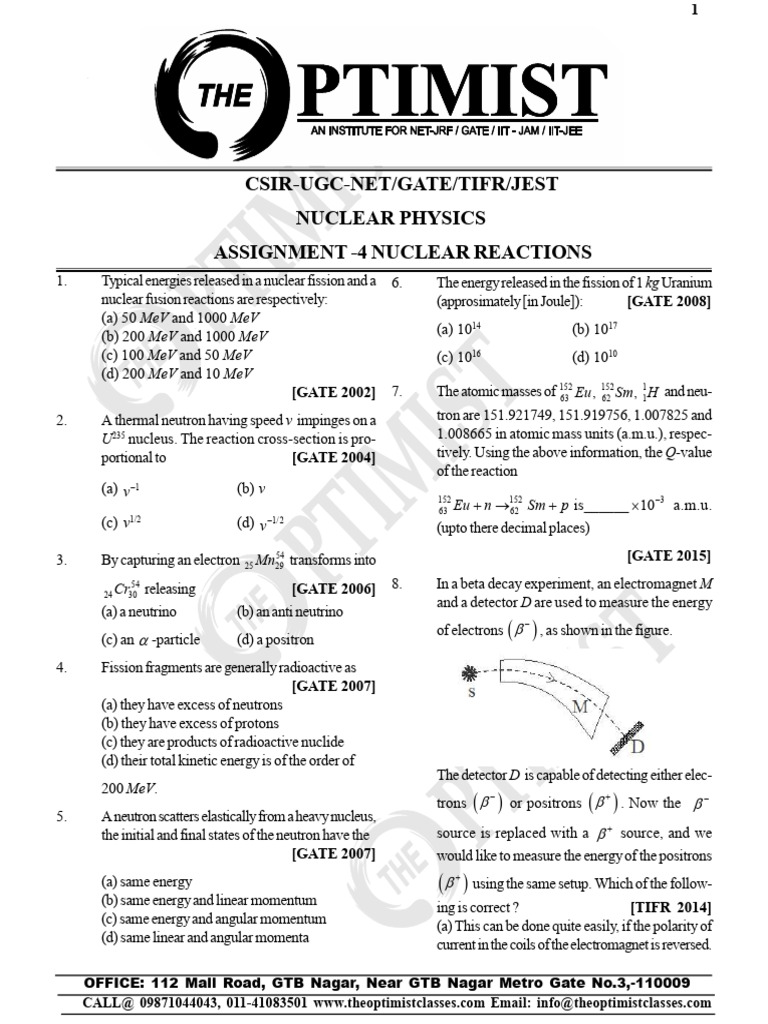 025ad4455b79a-Assignment - 4 Nuclear Reactions | PDF