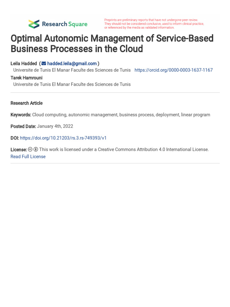 Optimal Autonomic Management Of Service Based Busi Pdf