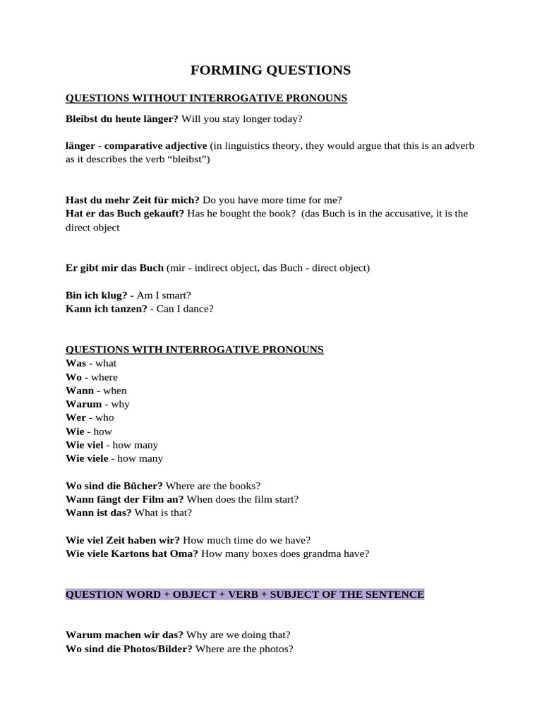 German Question Words | PDF