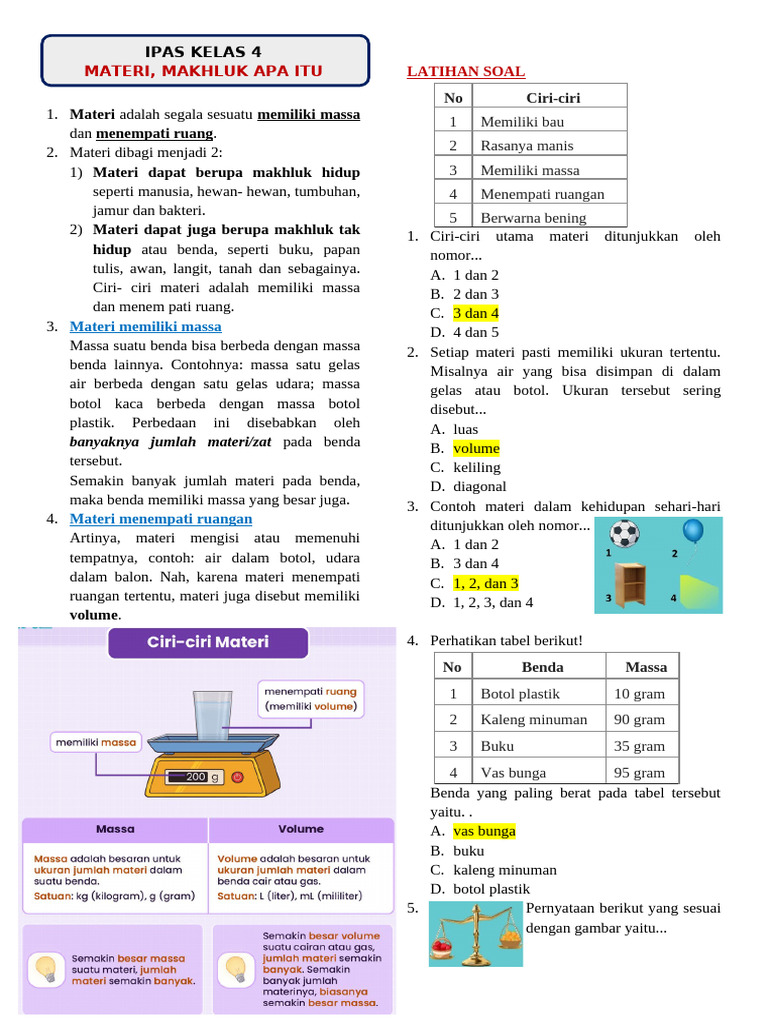 Salinan Dari Kelas 4 Soal Dan Rangkuman Ipas Wujud Zat Dan Perubahannya | PDF