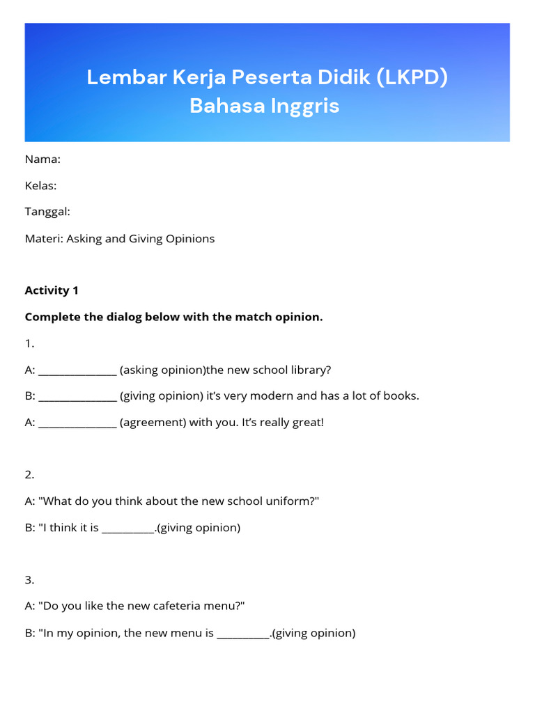 LKPD B Inggris Kelas 8 | PDF