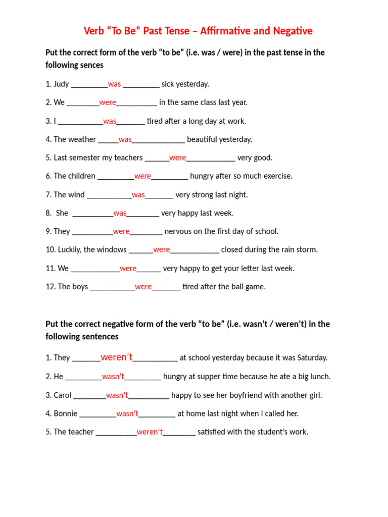 Verb To Be Exercises Pdf