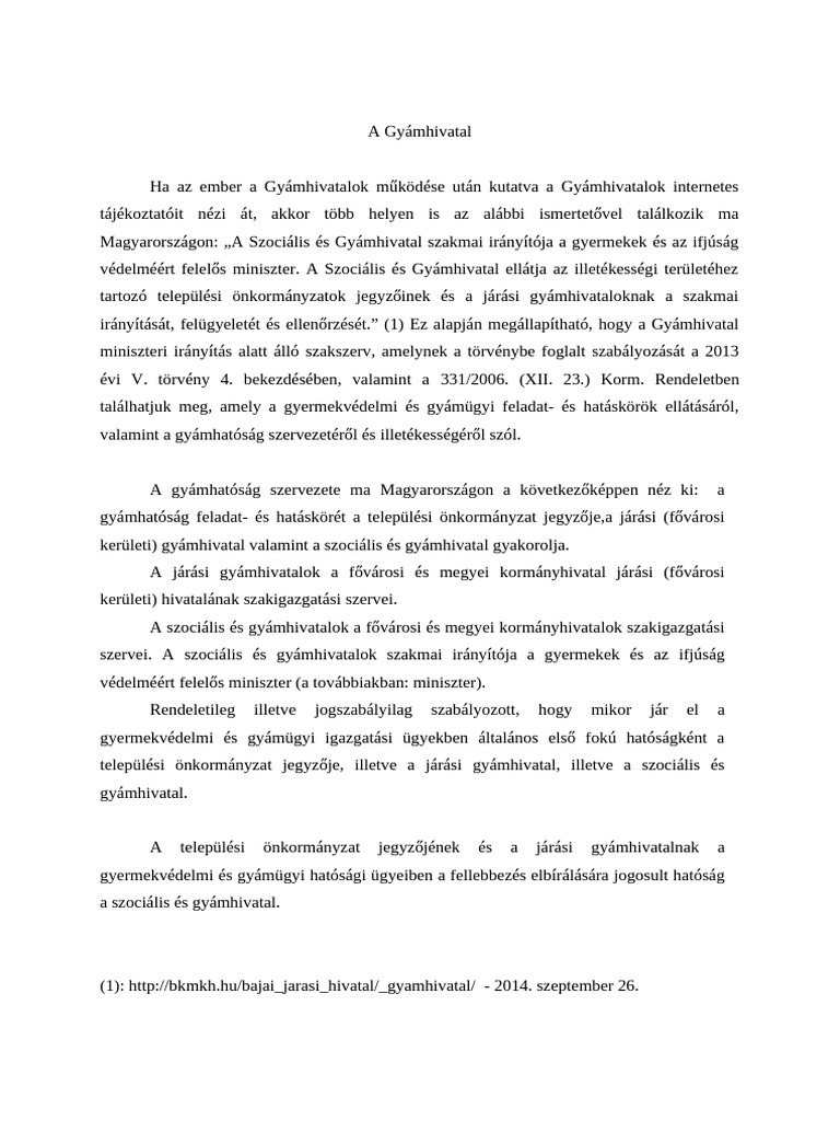 A Gyámhivatal Dolgozat | PDF