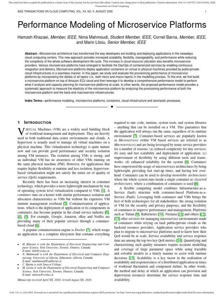 Performance Modeling of Microservice Platforms: Member, IEEE, Student Member, IEEE, Member, IEEE ...