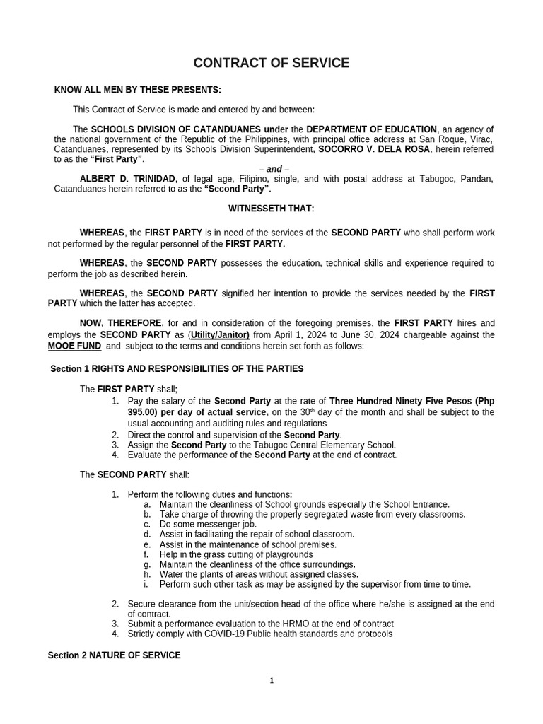 Contract of Service | PDF