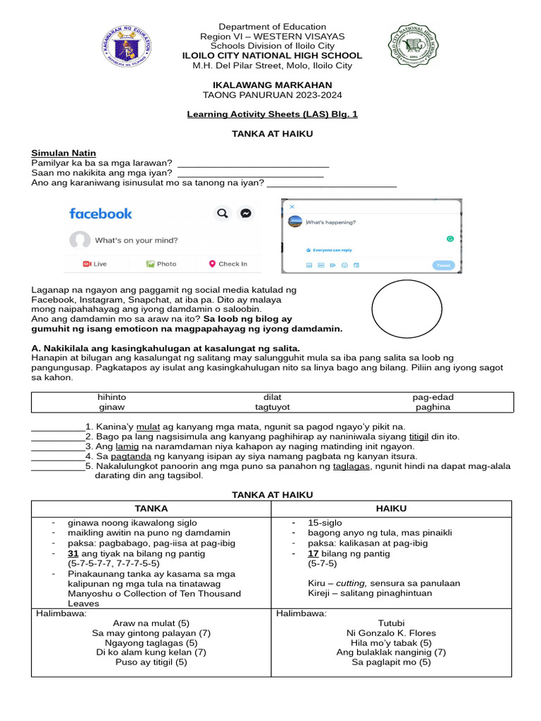 Q2 LAS Tanka at Haiku | PDF | Narrative Forms | Phonaesthetics