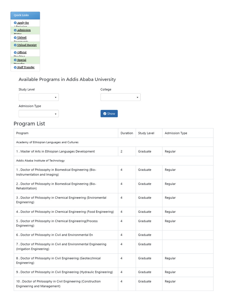 Available Programs at AAU | PDF | Medicine | Engineering