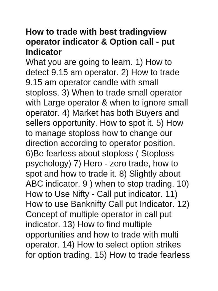 How to Trade With Best Tradingview Operator Indicator | PDF