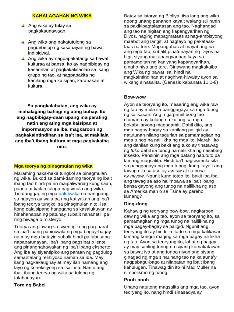 Mga_teorya_ng_pinagmulan_ng_wika | PDF